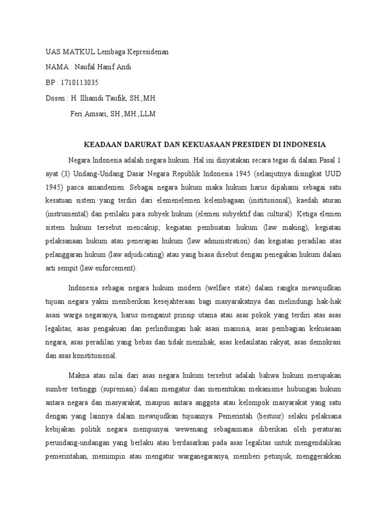 Uas Lembaga Kepresidenan Naufal Hanif Andi 1710113035 | PDF