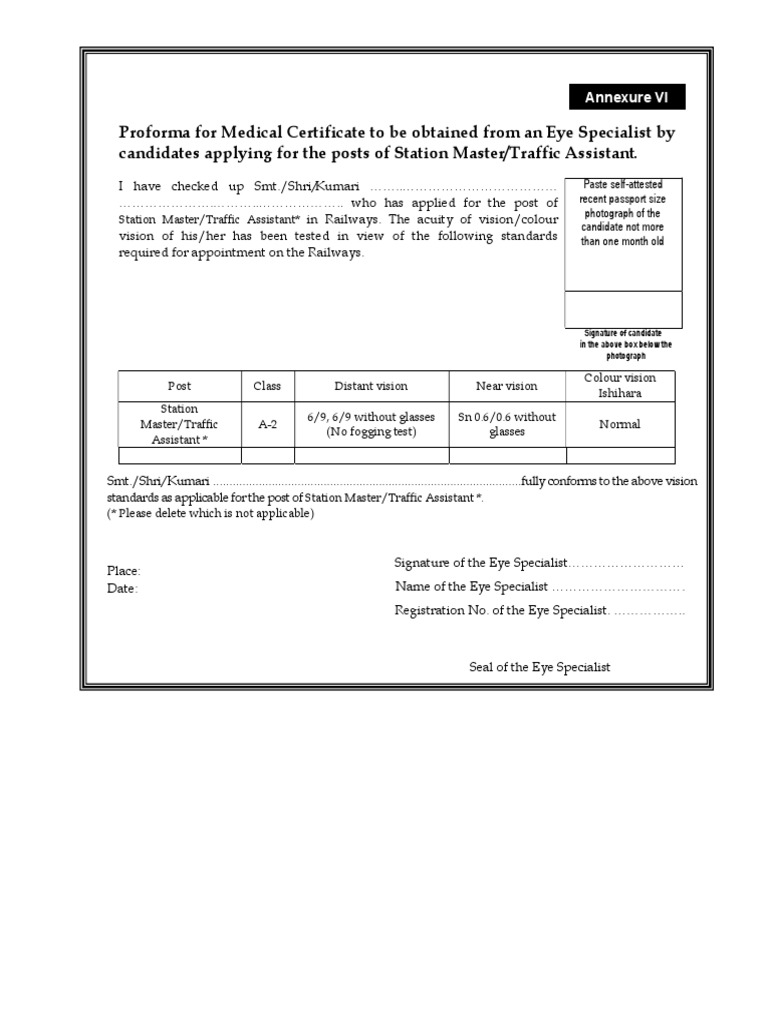 Medical Certificate for Eye Examination | PDF | Vision
