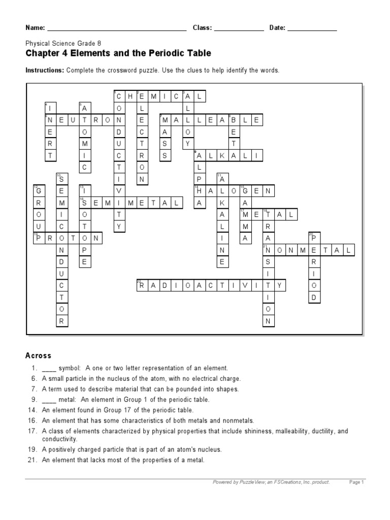 Physical Science Chapter 4 Crossword Answer Key | PDF | Chemical ...