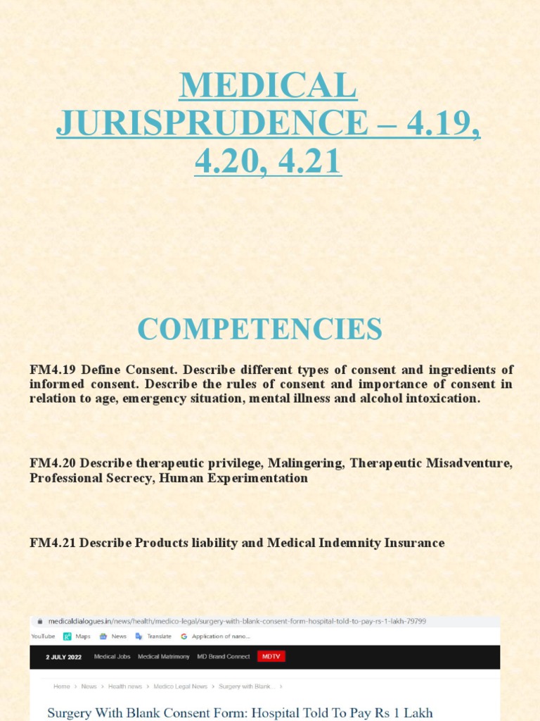 Med Jur - 4.19, 4.20, 4.21 | PDF | Informed Consent | Indemnity