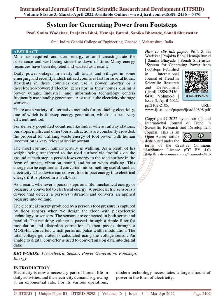 System For Generating Power From Footsteps | PDF | Piezoelectricity ...