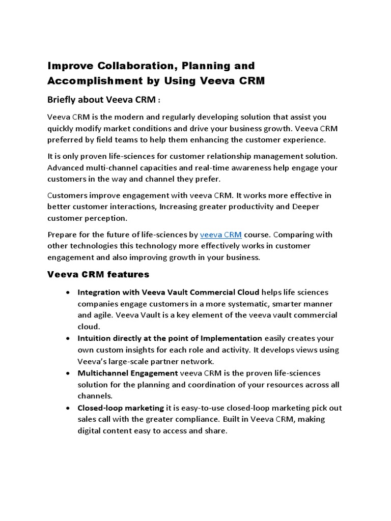Veeva CRM | PDF | Customer Relationship Management | Software