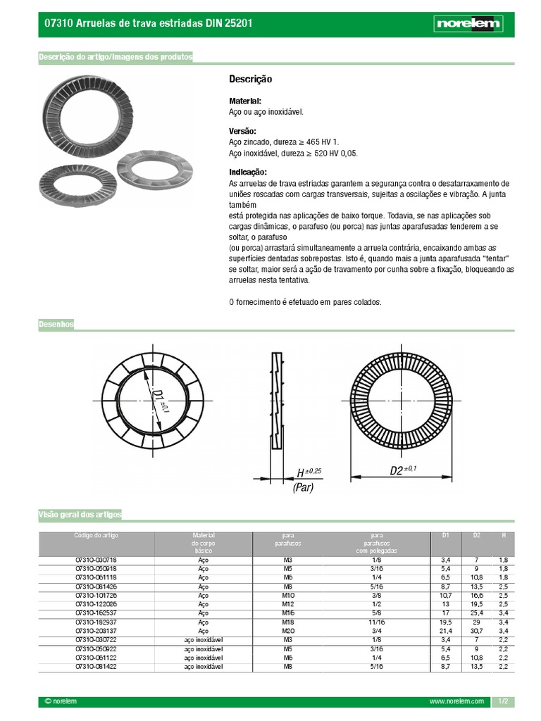 Arruelas de Trava Estriadas DIN 25201 - NORELEN | PDF | Ferro ...