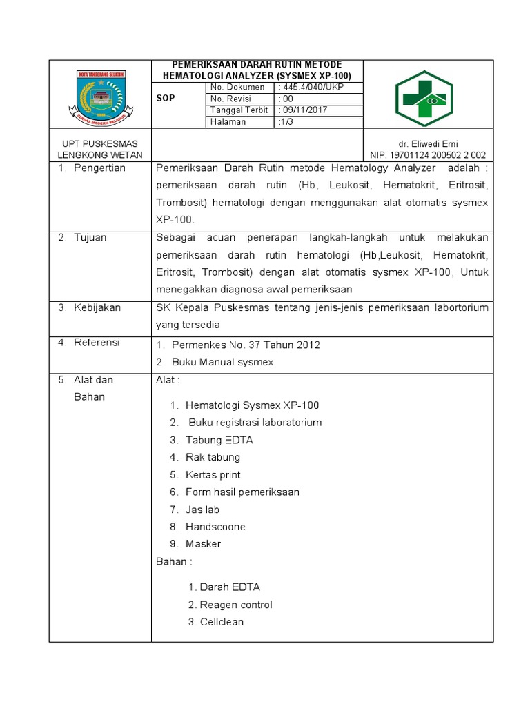 8.1.1 Ep.1 SOP PEMERIKSAAN DARAH RUTIN | PDF