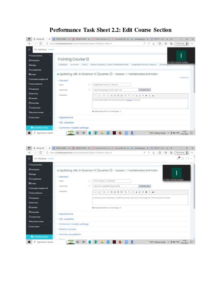 Performance Task Sheet 2.2: Edit Course Section | PDF
