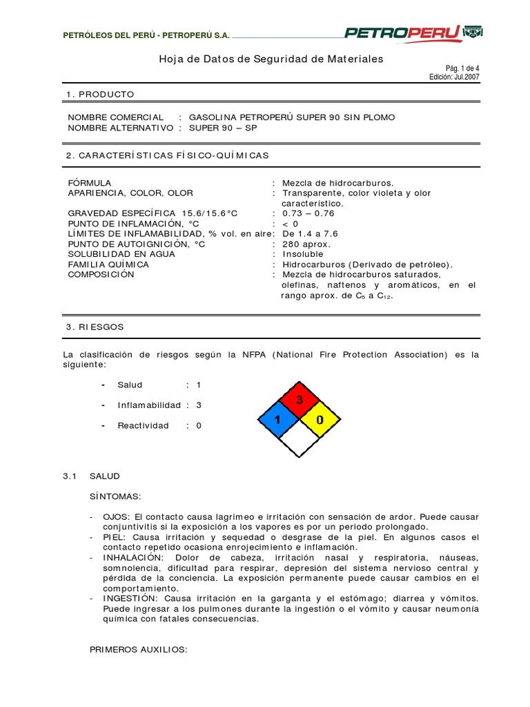 MSDS - Gasolina 1 | PDF