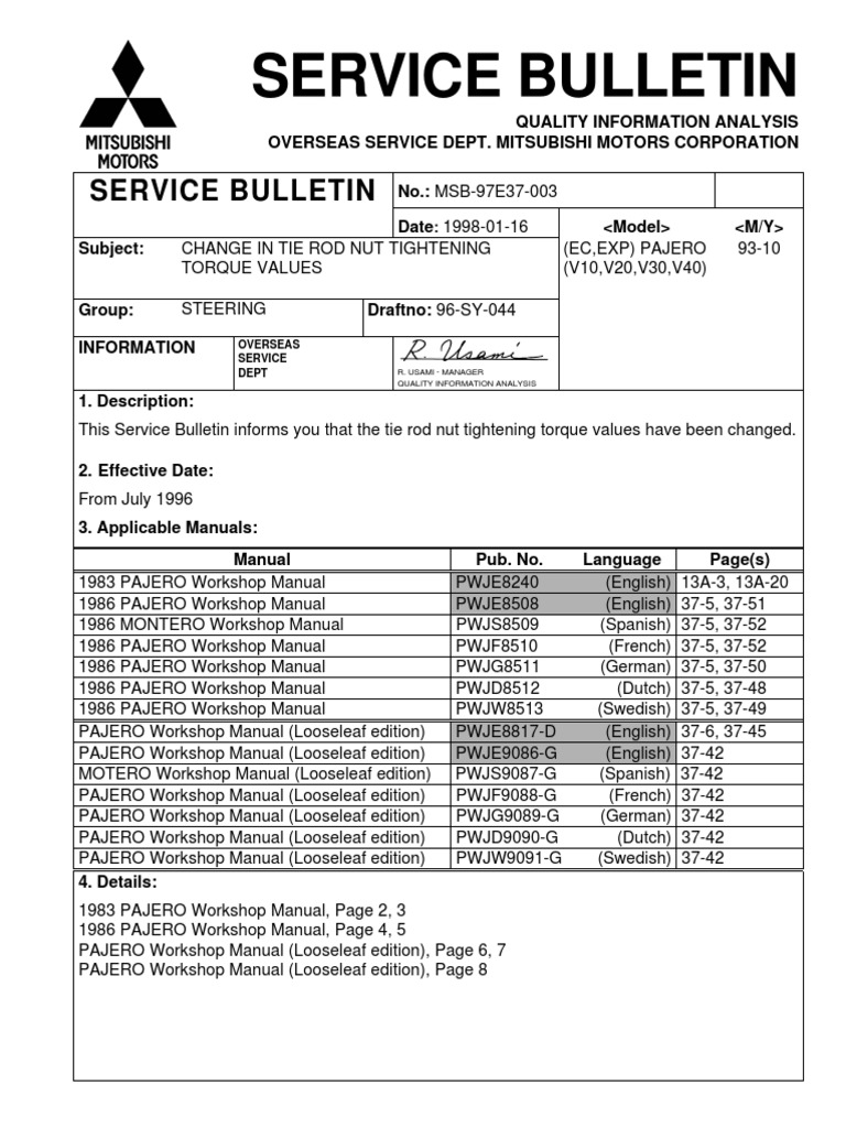 Service Bulletin | PDF | Wheeled Vehicles | Automotive Technologies