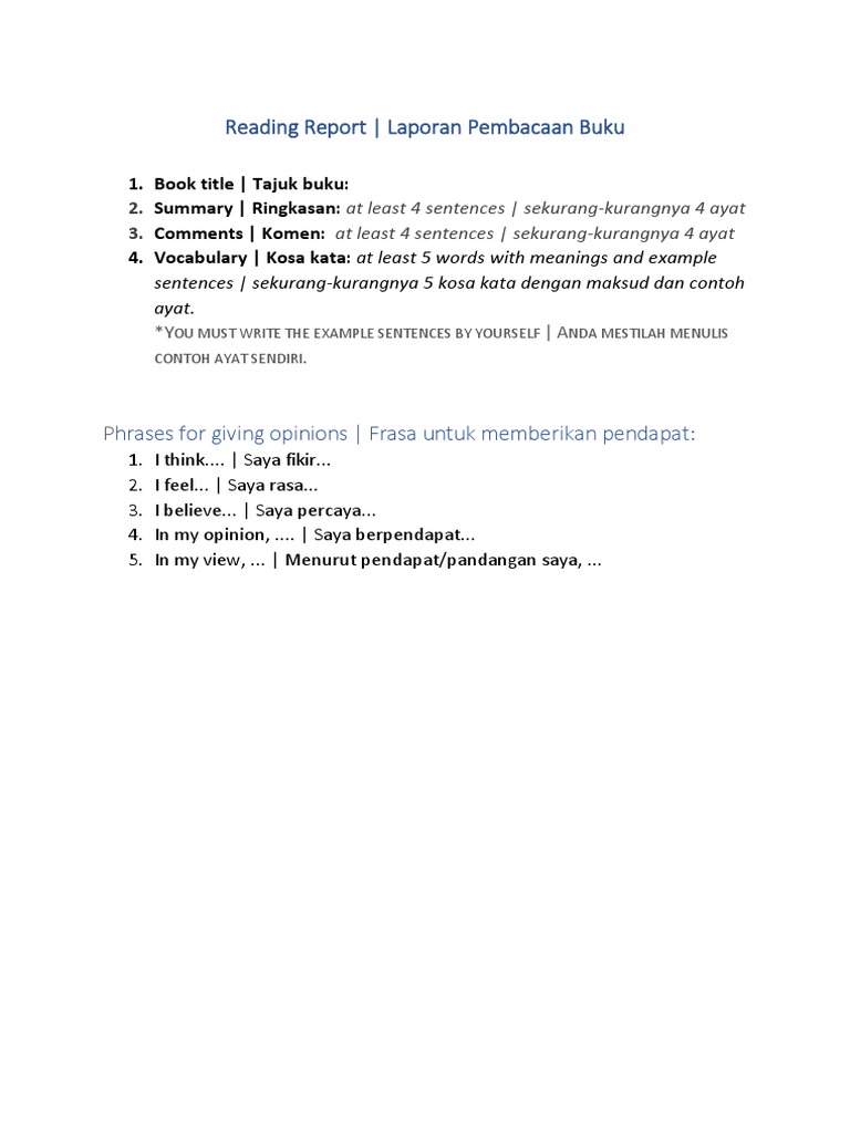 Format Laporan Bacaan Buku-Reading Report Format | PDF | The Little ...