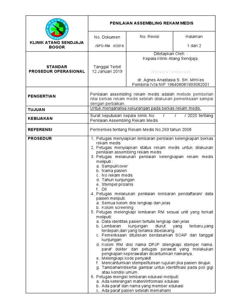 Sop Penilaian Assembling RM | PDF