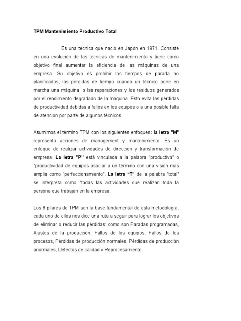 TPM Mantenimiento Productivo Total | PDF