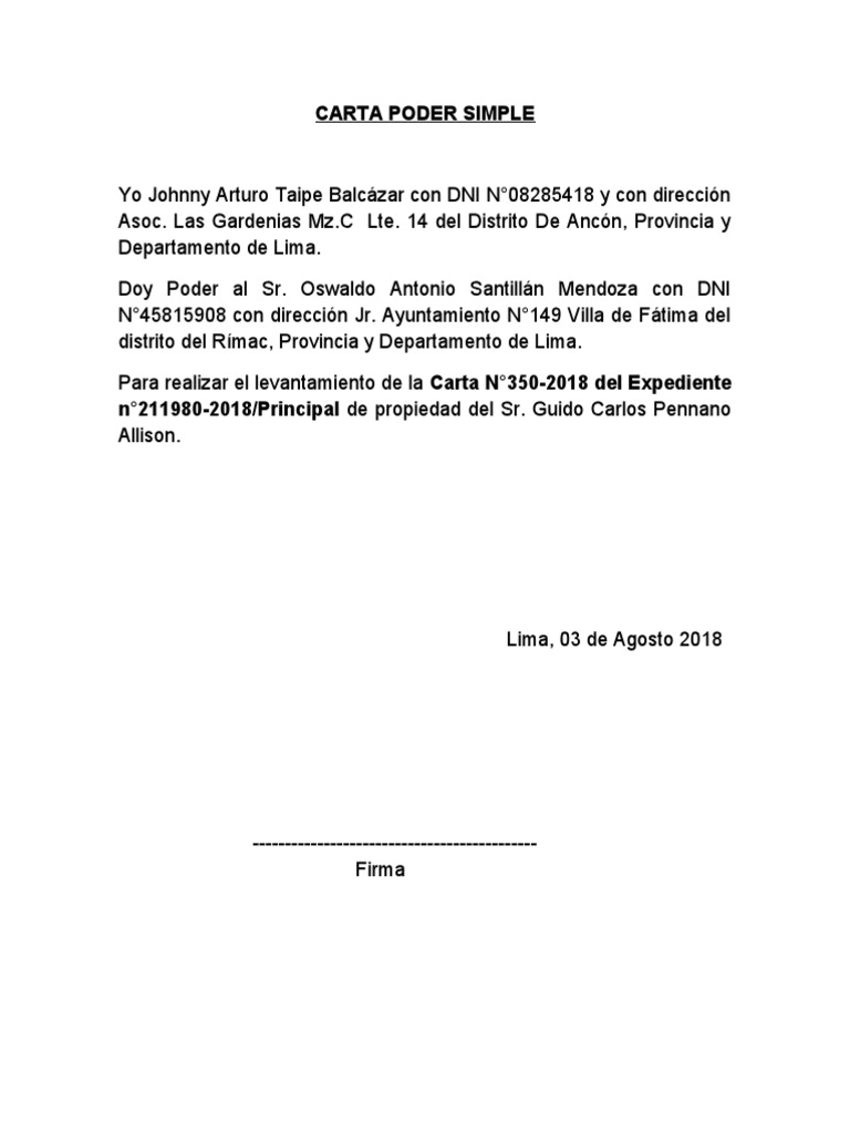 CARTA PODER SIMPLE | PDF