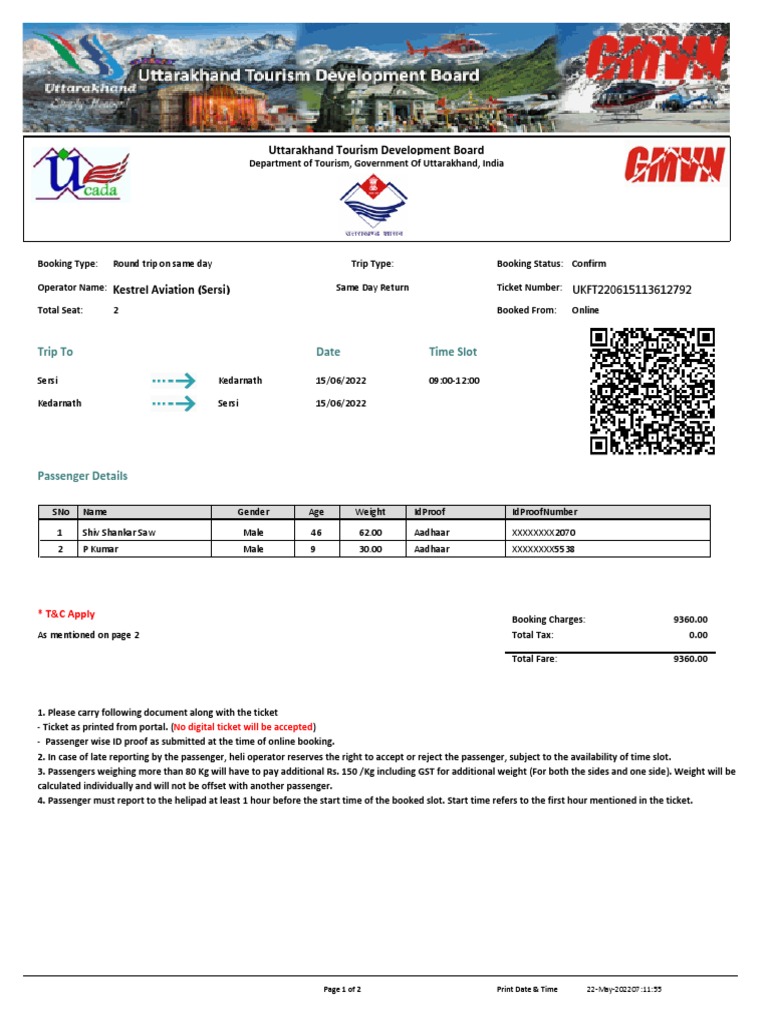 Uttarakhand Tourism Development Board: Trip To Date Time Slot | PDF ...