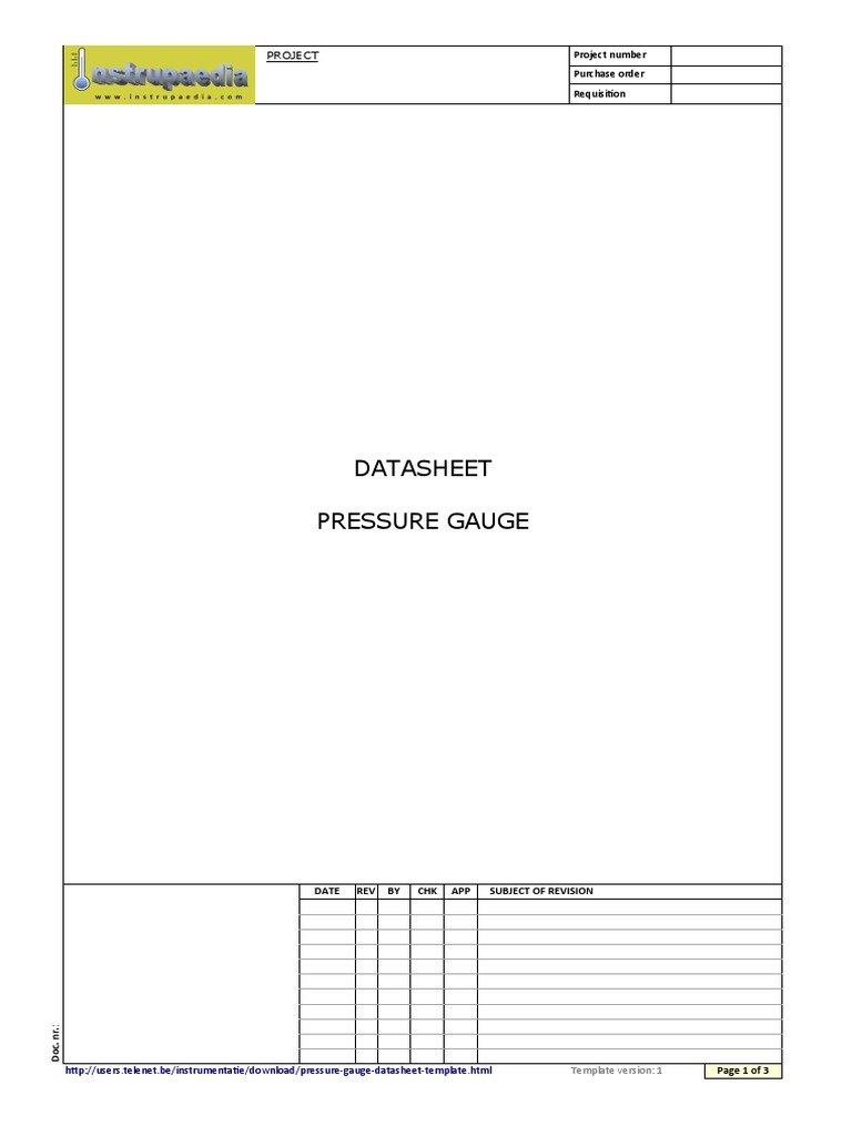 Pressure Gauge Datasheet Template | PDF