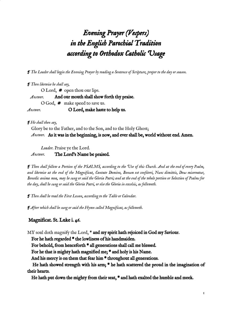 Evening Prayer (Vespers) in The English Parochial Tradition According ...