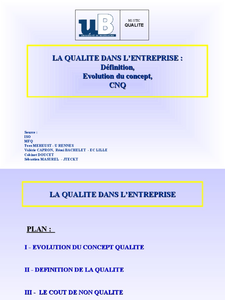 La Qualite Dans L'Entreprise: Définition, Evolution Du Concept, CNQ ...