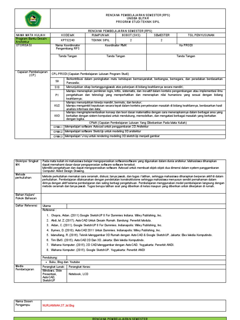 RPS Program Bantu Desain Arsitektur Semester 2 | PDF | Seni | Komputer