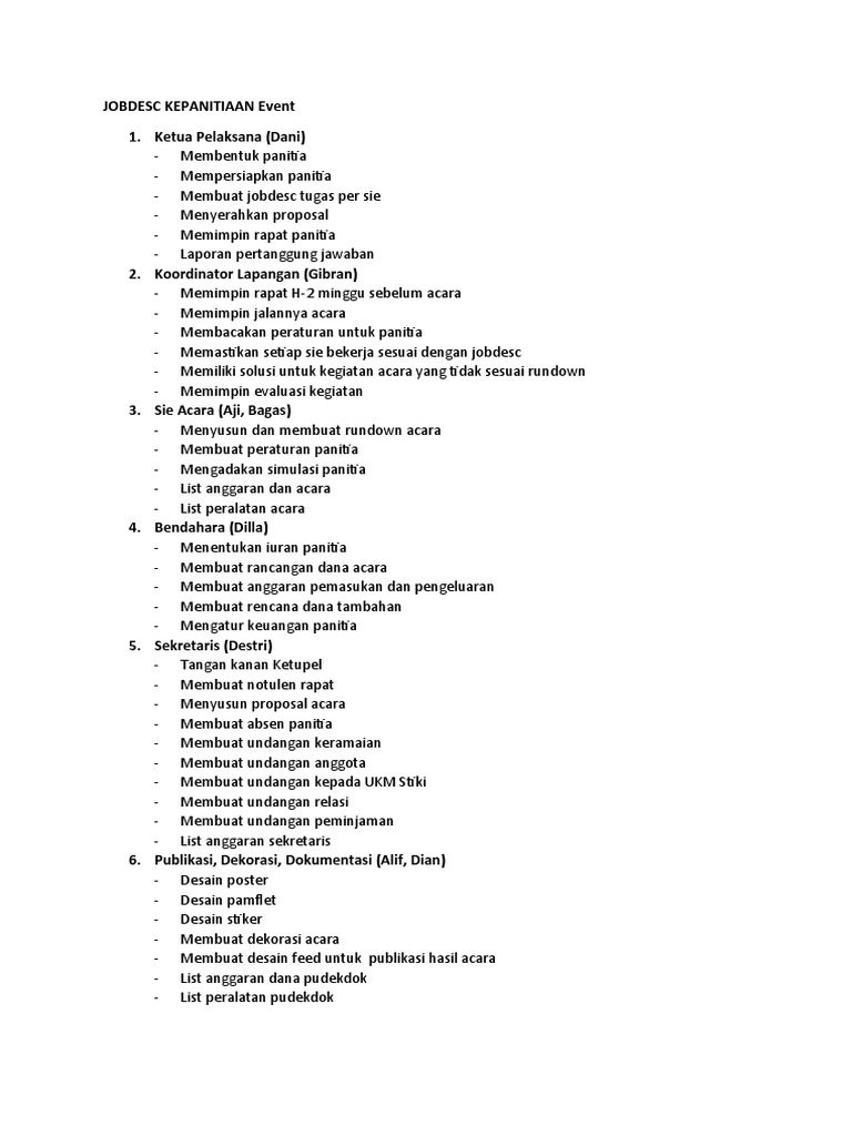 JOBDESC KEPANITIAAN Event | PDF | Seni | Komputer
