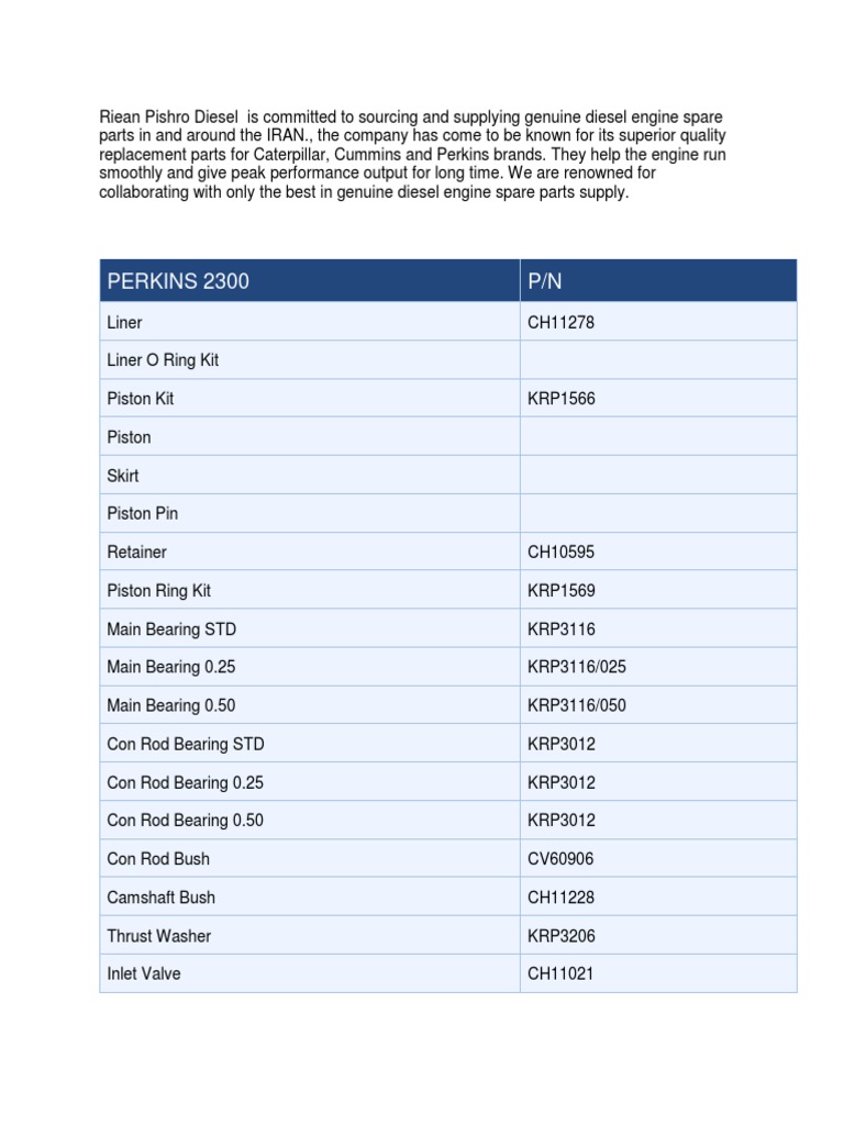 Perkins 2300 P/N | PDF | Piston | Diesel Engine
