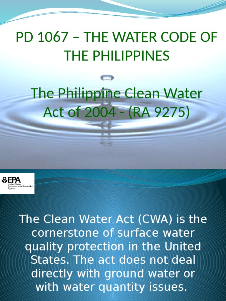 PD 1067 - The Water Code of The Philippines The Philippine Clean Water ...