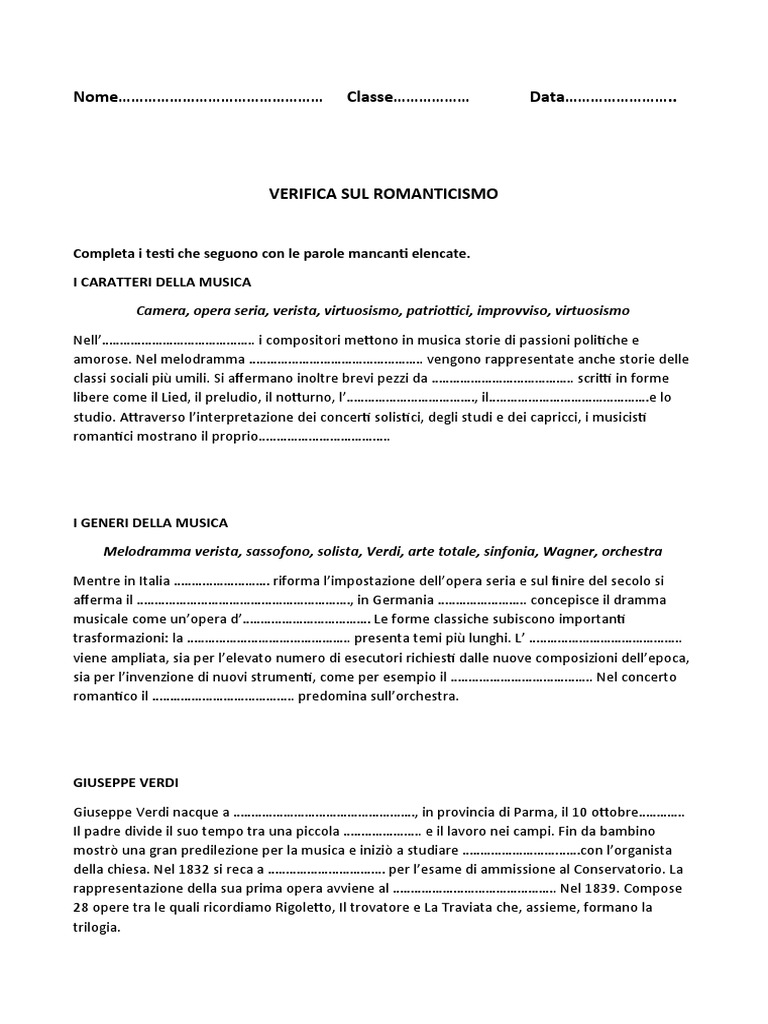 Verifica Romanticismo 2 | PDF