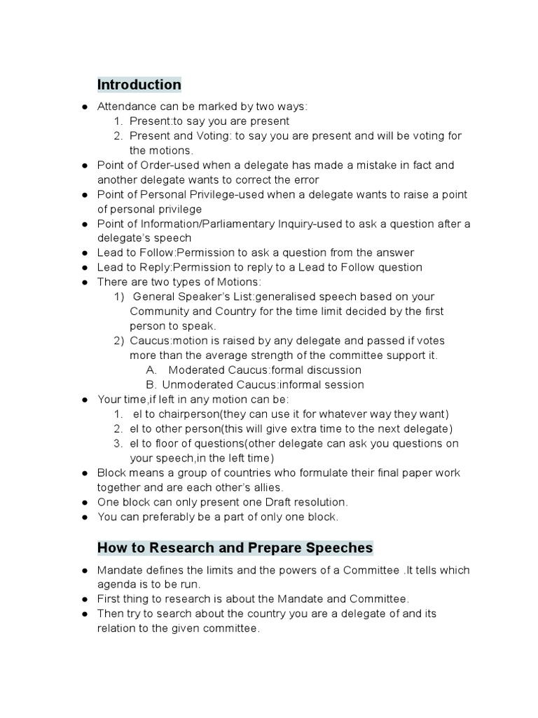 MUN Workshop-Notes | PDF