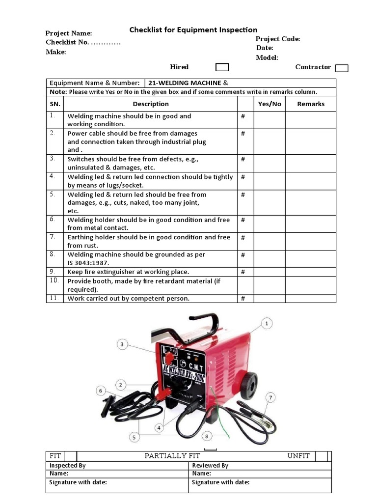 Checklist For Equipment Inspection Welding Machine | PDF