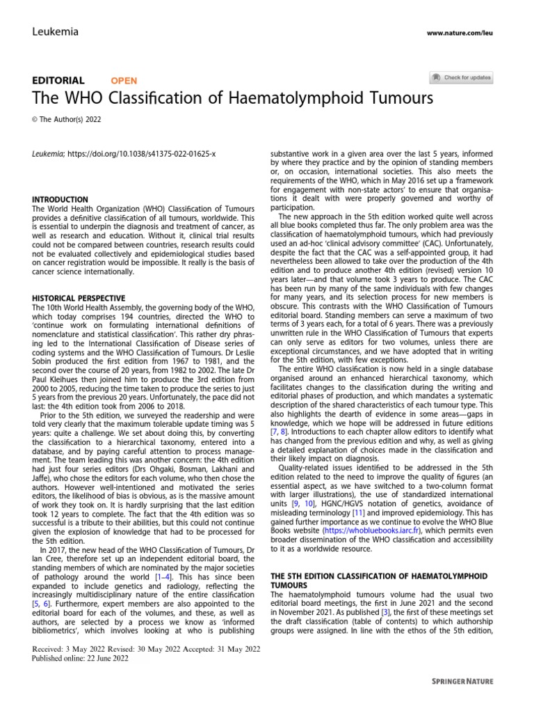 The WHO Classification of Haematolymphoid Tumours | PDF | World Health ...