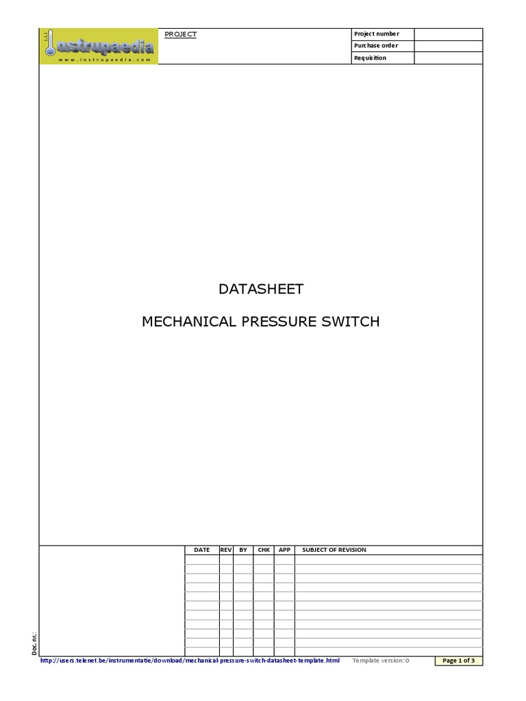 Pressure Switch Mechanical Template | PDF | Switch | Chemical Engineering