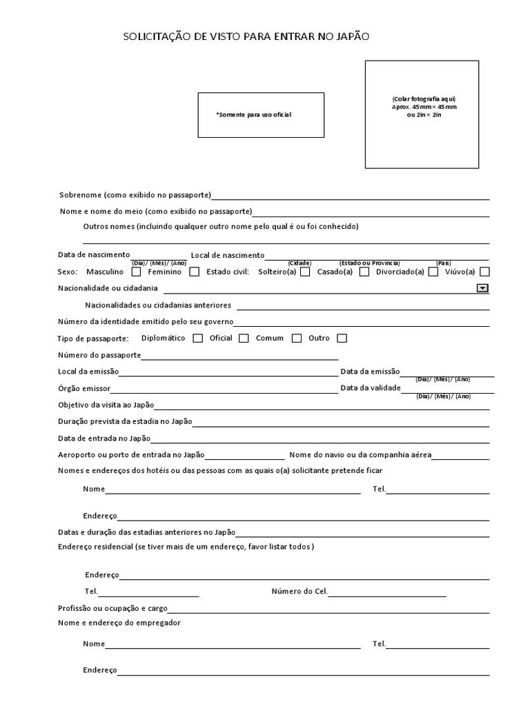 Formulário de Pedido de Visto | PDF | Visto para viagem | Passaporte