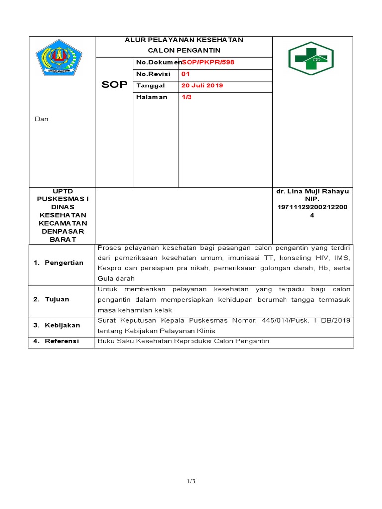 Alur Pelayanan Catin Denbar 1 | PDF