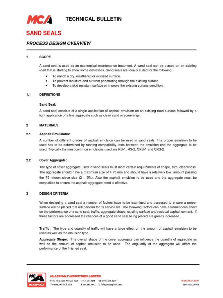 Sand Seals Process Design Overview | PDF | Asphalt | Sand