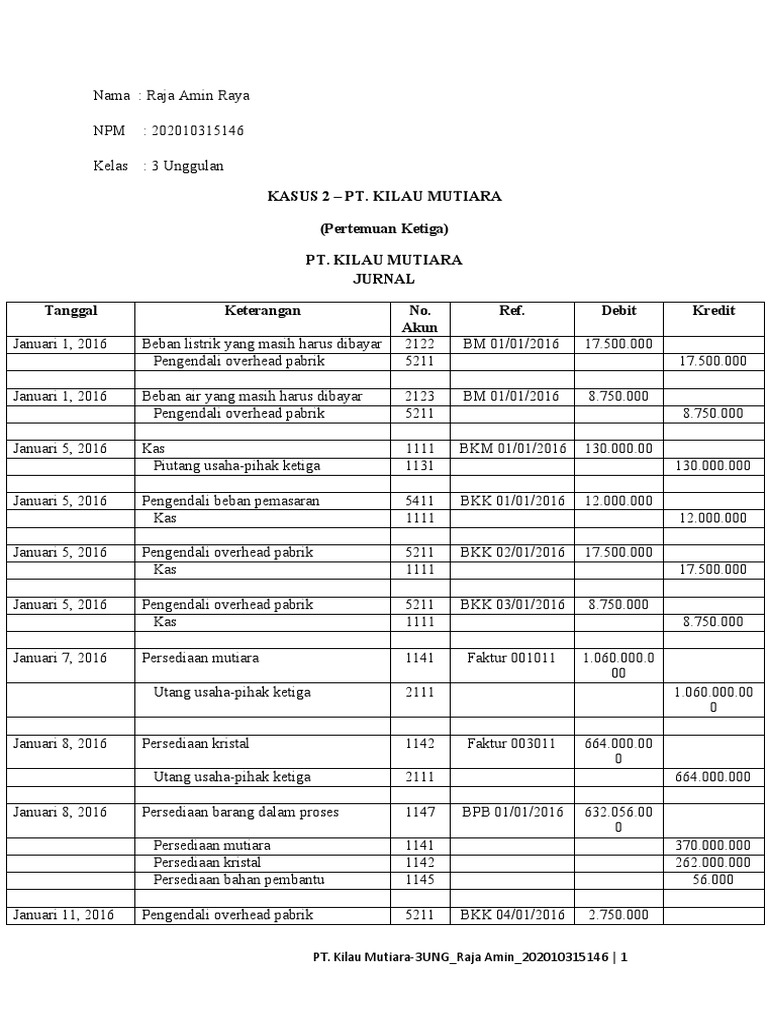 Raja Amin - 202010315146 - Kasus 2 PT Kilau Mutiara | PDF