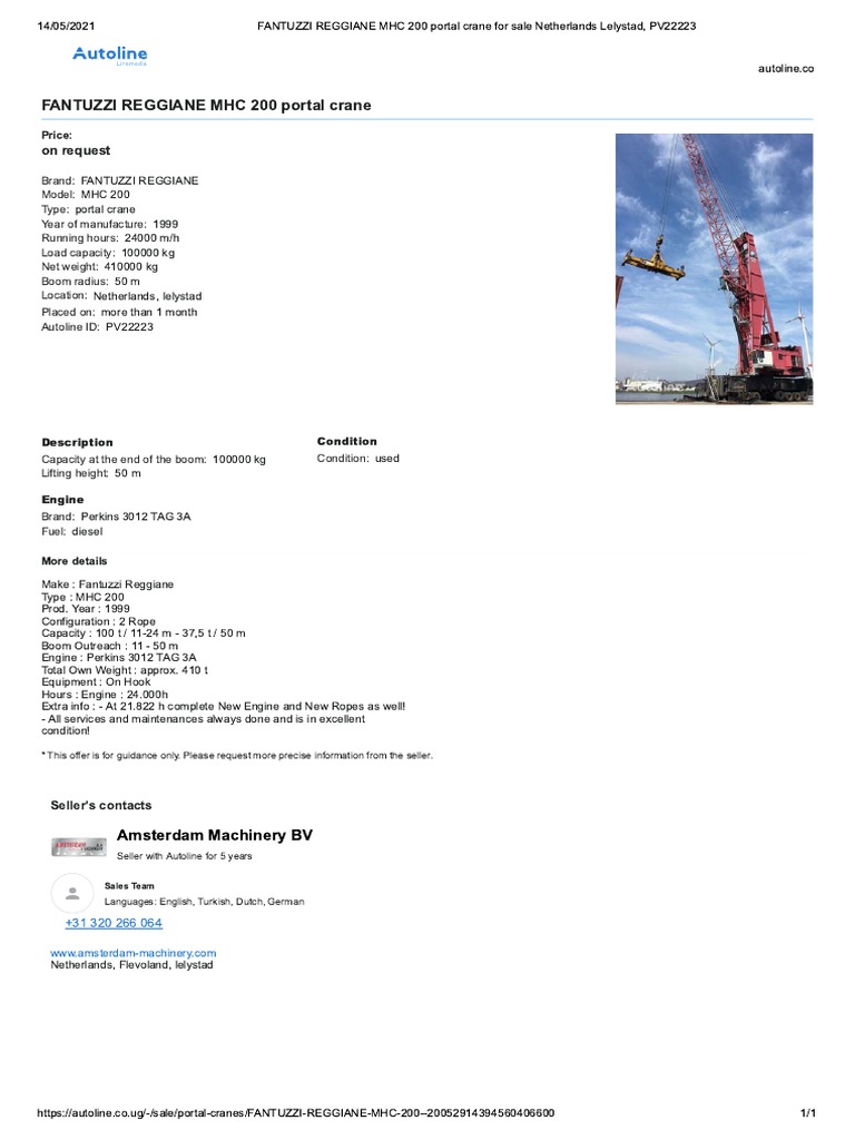 FANTUZZI REGGIANE MHC 200 Portal Crane For Sale Netherlands Lelystad ...