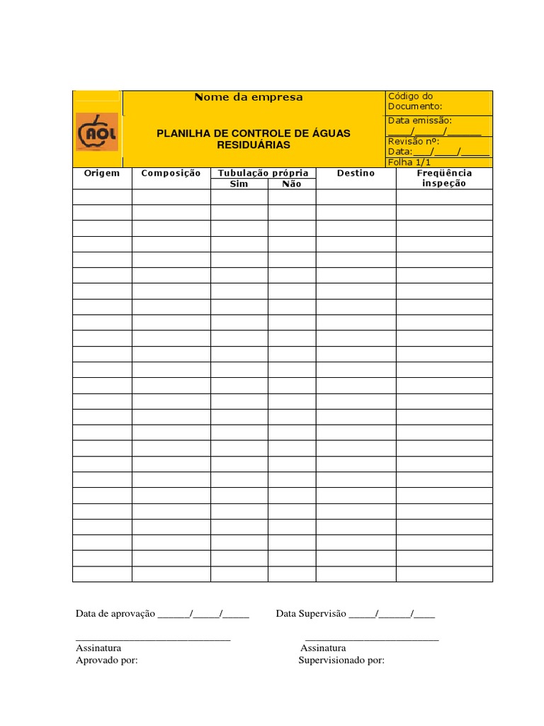 Planilha de Controle de Águas Residuais | PDF