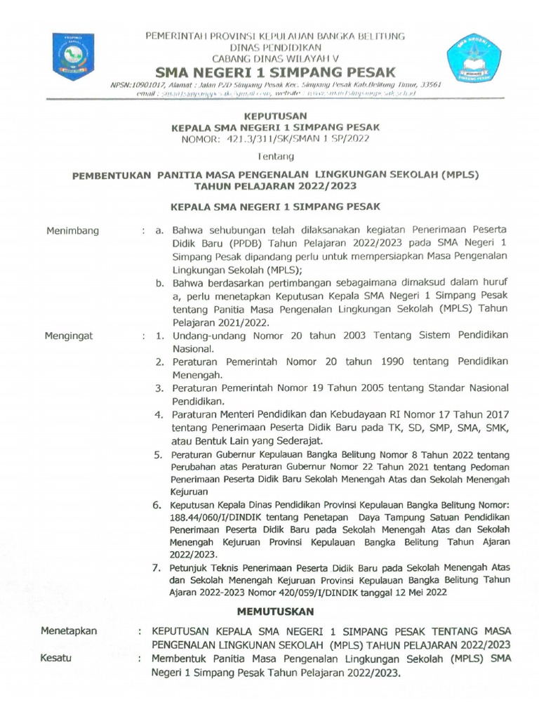 SK Kepanitiaan MPLS 2022-2023 | PDF
