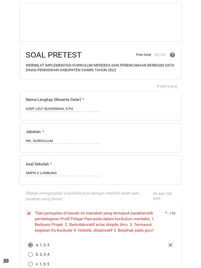 Contoh Soal Pretest Kurikulum Merdeka | PDF | Bisnis