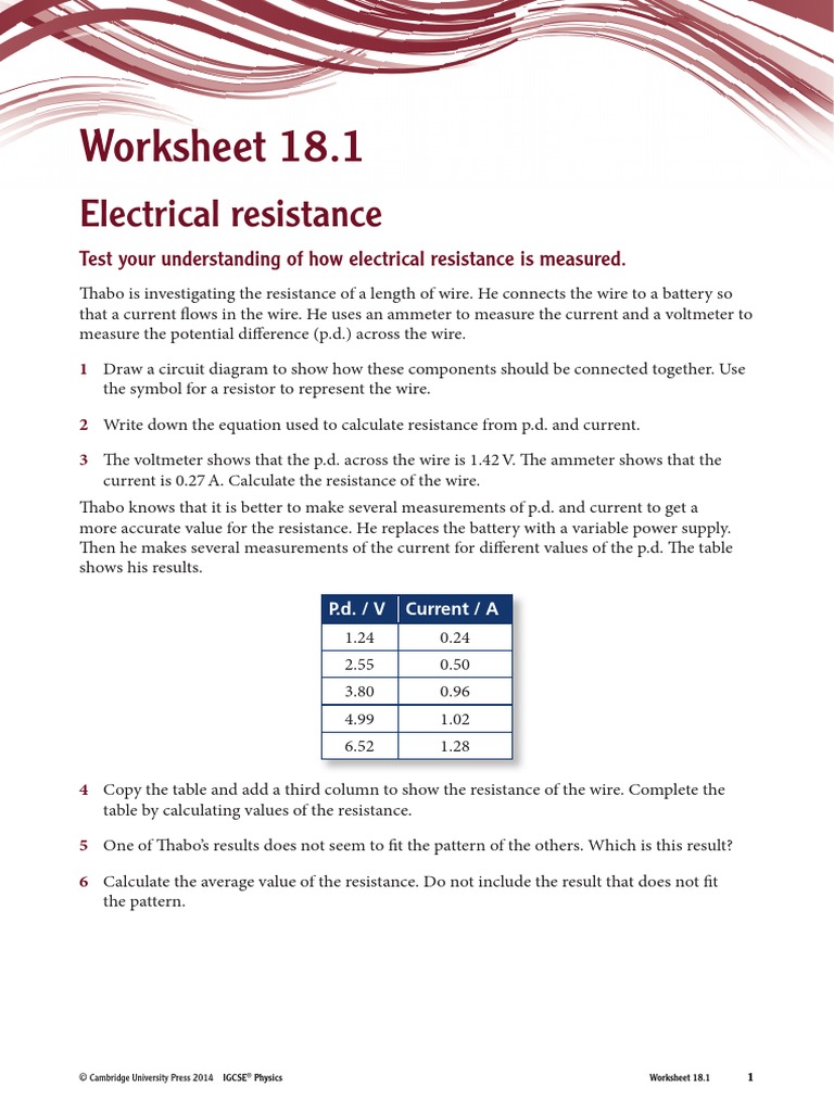 Electrical Resistance Measurement Worksheet | PDF