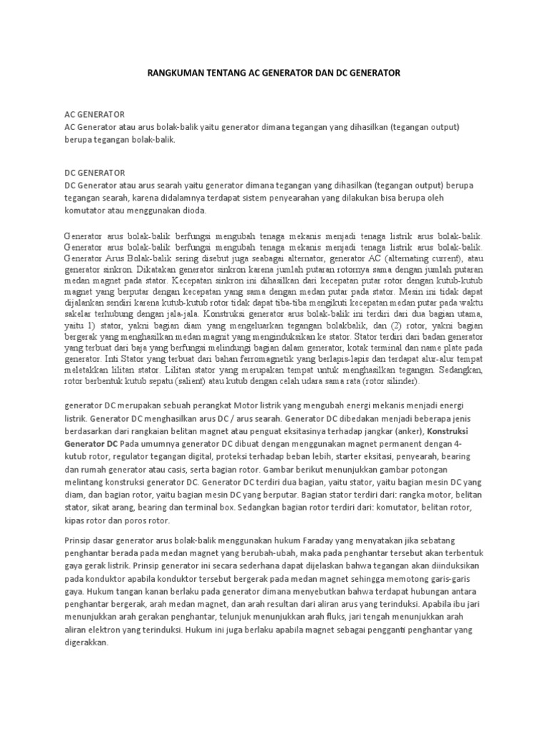 Rangkuman Tentang Ac Generator Dan DC Generator | PDF | Sains ...