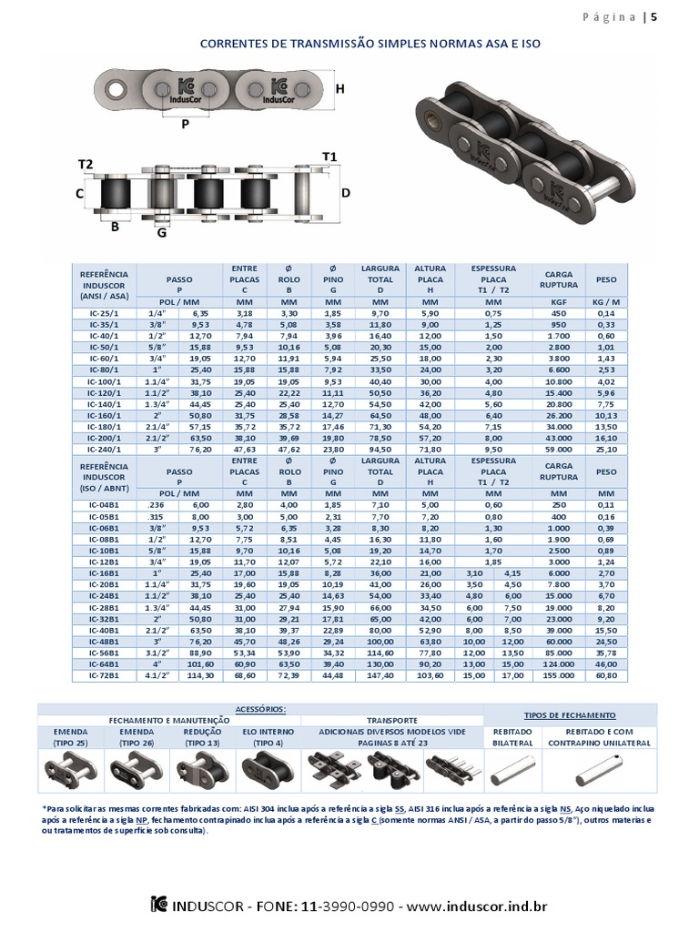 Correntes de Transmissão Simples Normas ASA e ISO | PDF