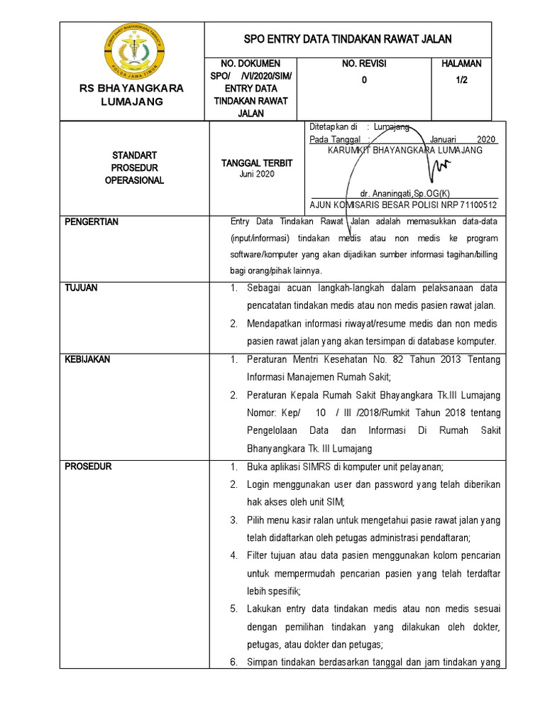 Spo Entry Data Tindakan Rawat Jalan Simrs | PDF
