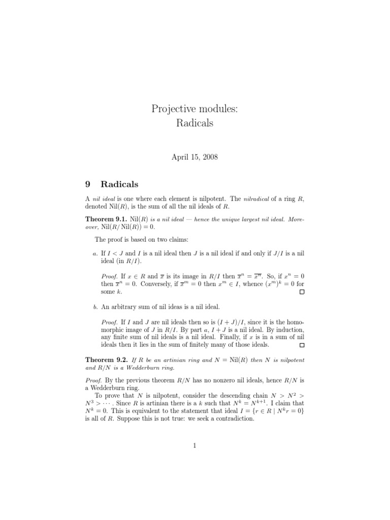 Radicals and Artinian Rings | PDF | Ring (Mathematics) | Module (Mathematics)