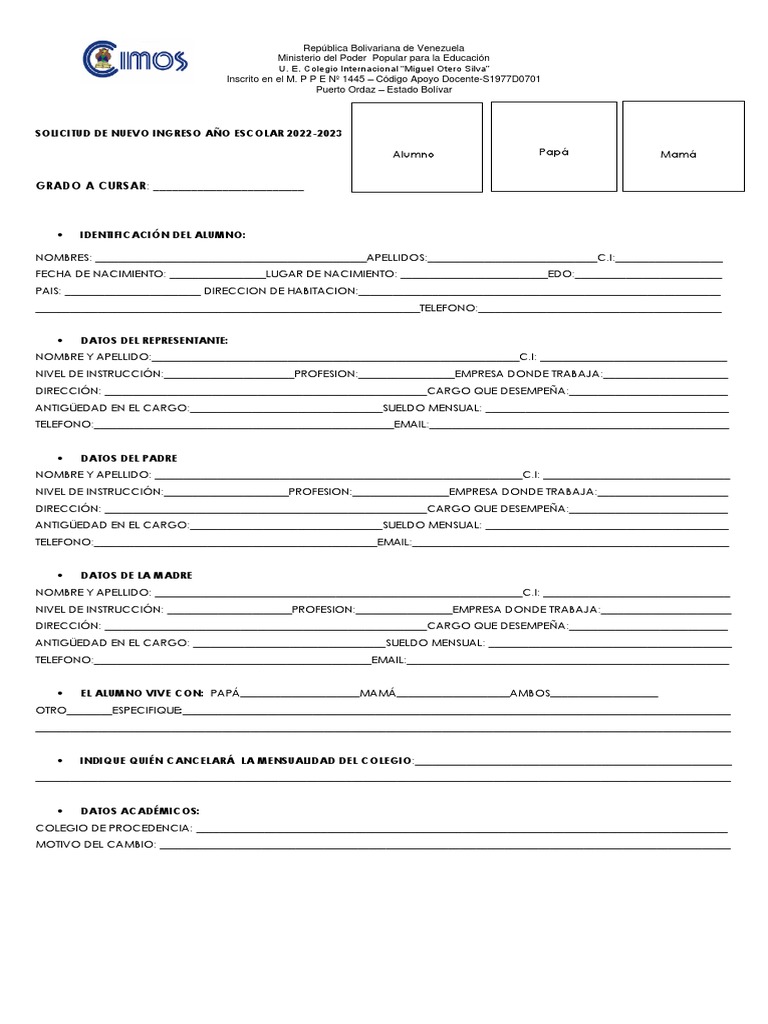 Planilla Inscripcion Cimos | PDF