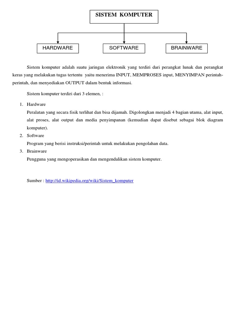 Sistem Komputer Hardware Software Brainware | PDF