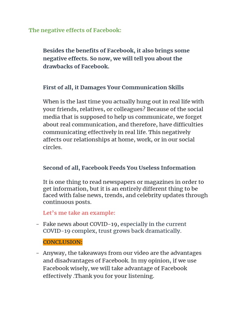 The Negative Effects of Facebook | PDF