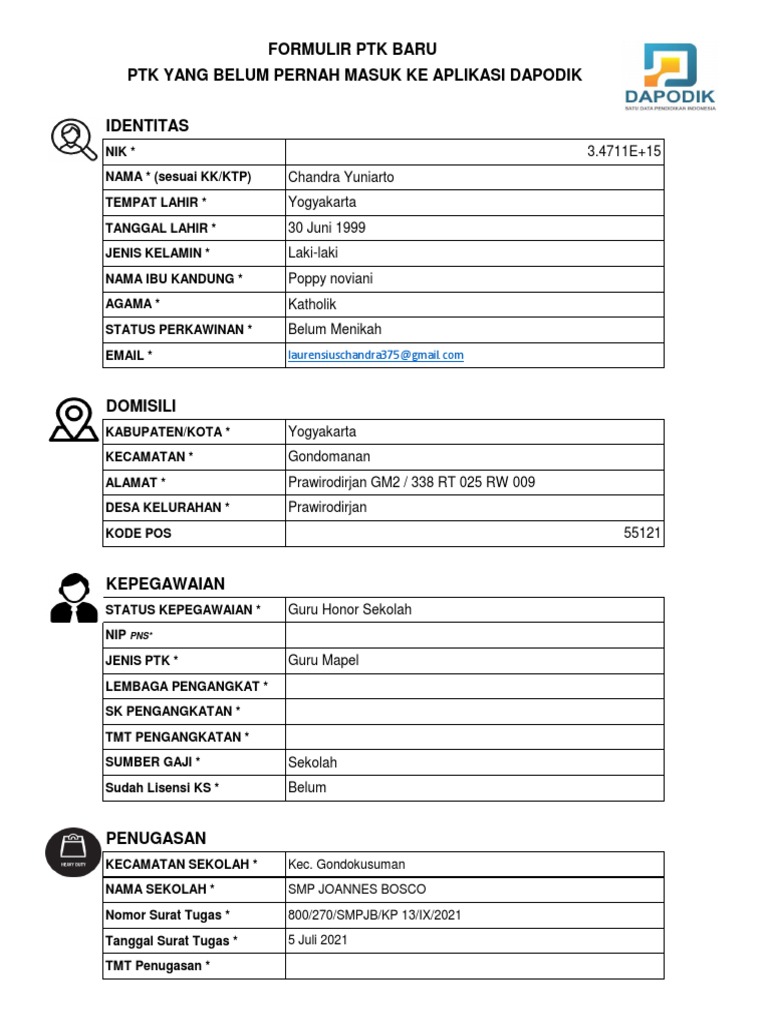 Form Tambah PTK Baru 2022 | PDF