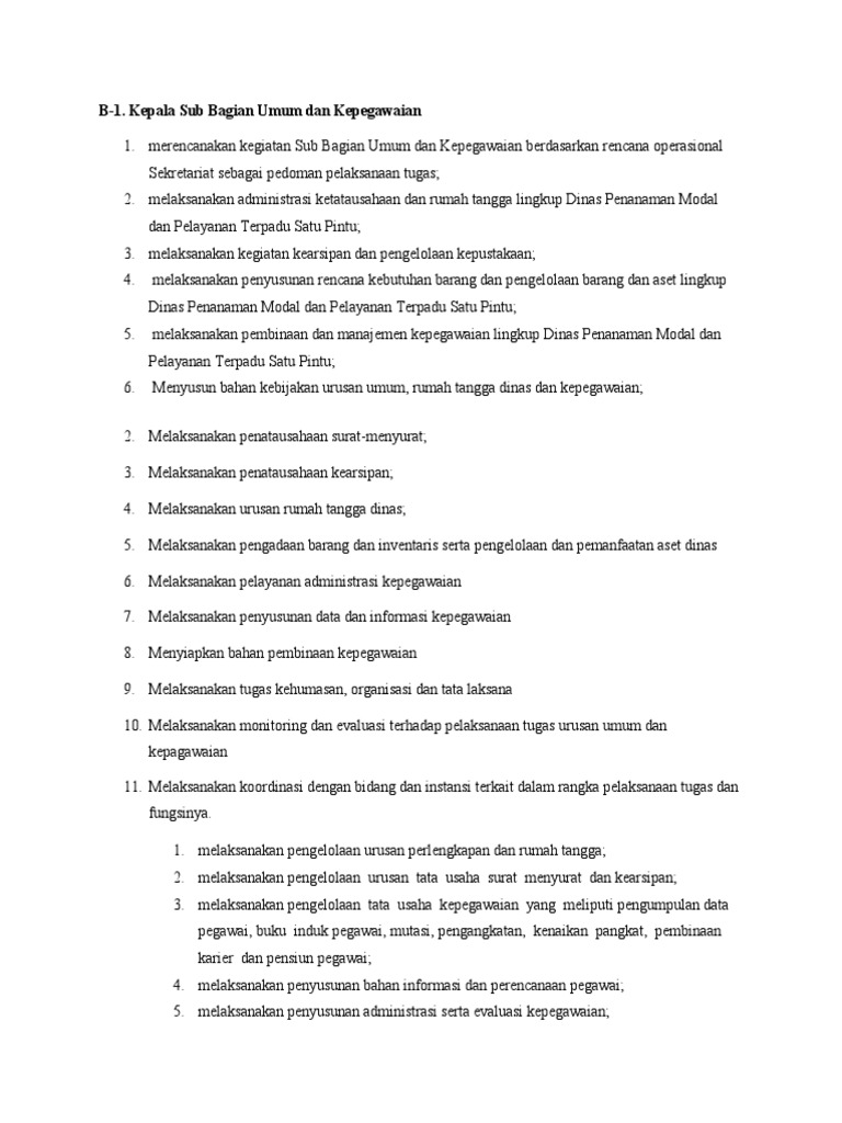 Tupoksi Kasubbag Umum Dan Kepegawaian DPMPTSP | PDF | Karier & Perkembangan