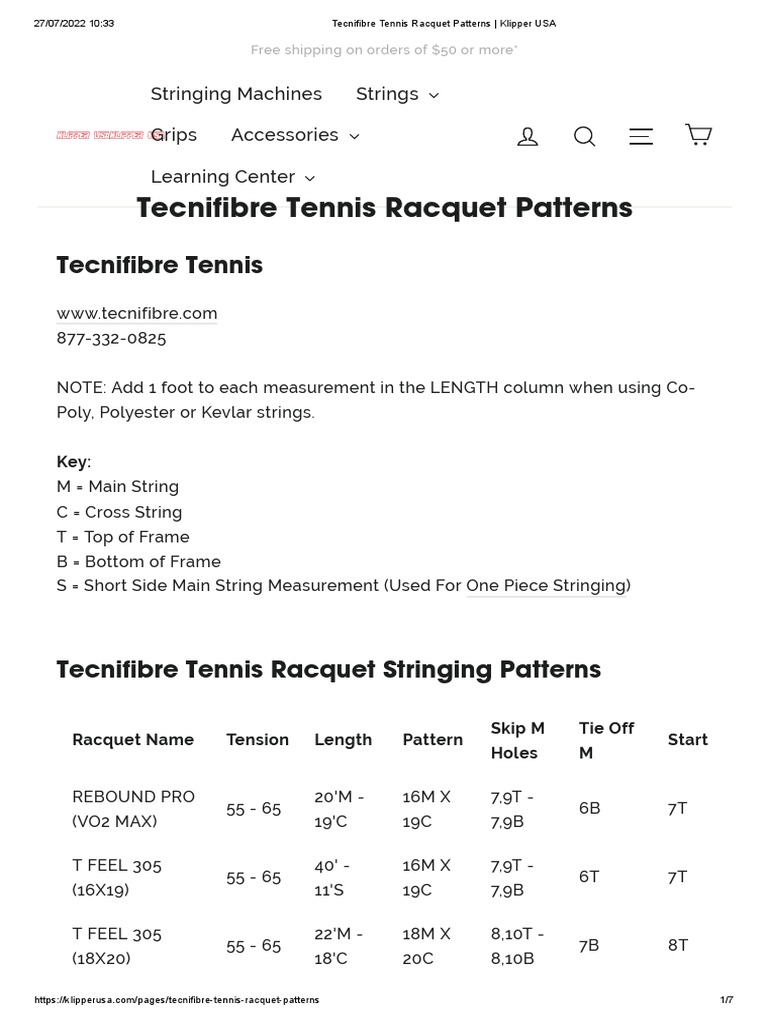 Tecnifibre Tennis Racquet Patterns | PDF | Sports | Equipment