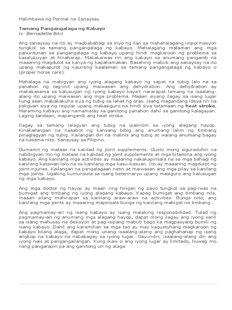 Halimbawa NG Pormal Na Sanaysay | PDF