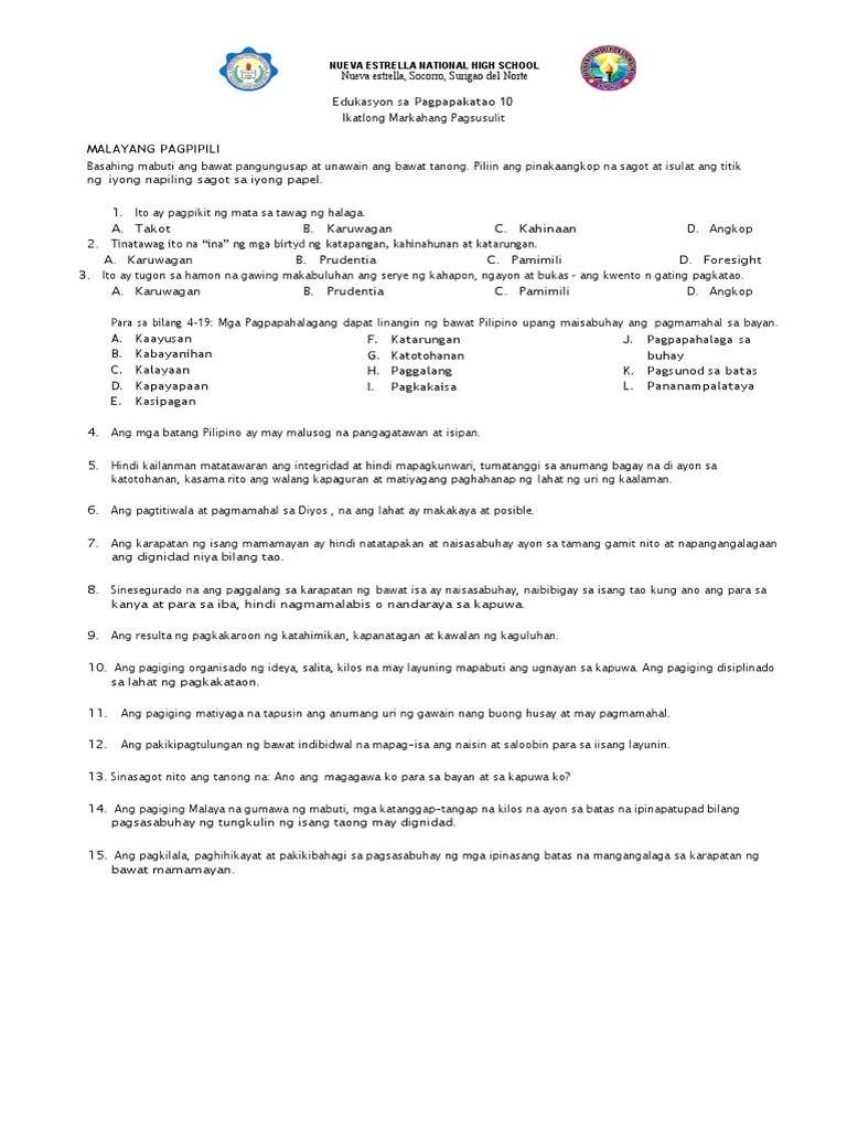 Qdoc - Tips - Esp 10 3rd Quarter Exam | PDF