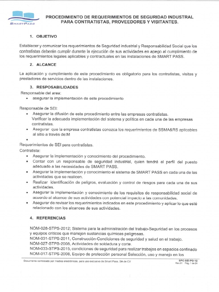 Spc-Sei-Pl-12 Rev.01 Procedimiento de Requirimentos de Seguridad Industrial para Contratistas ...